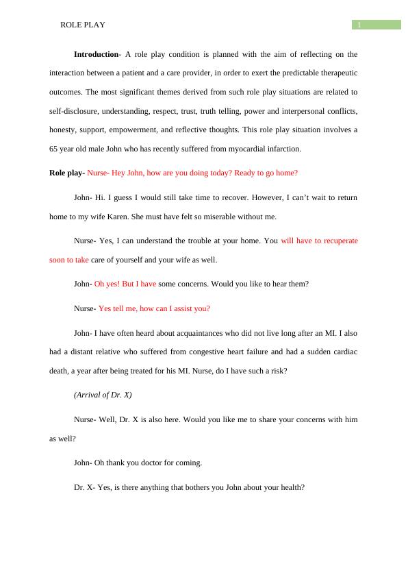 Interprofessional Communication: Role Play for MI Patient