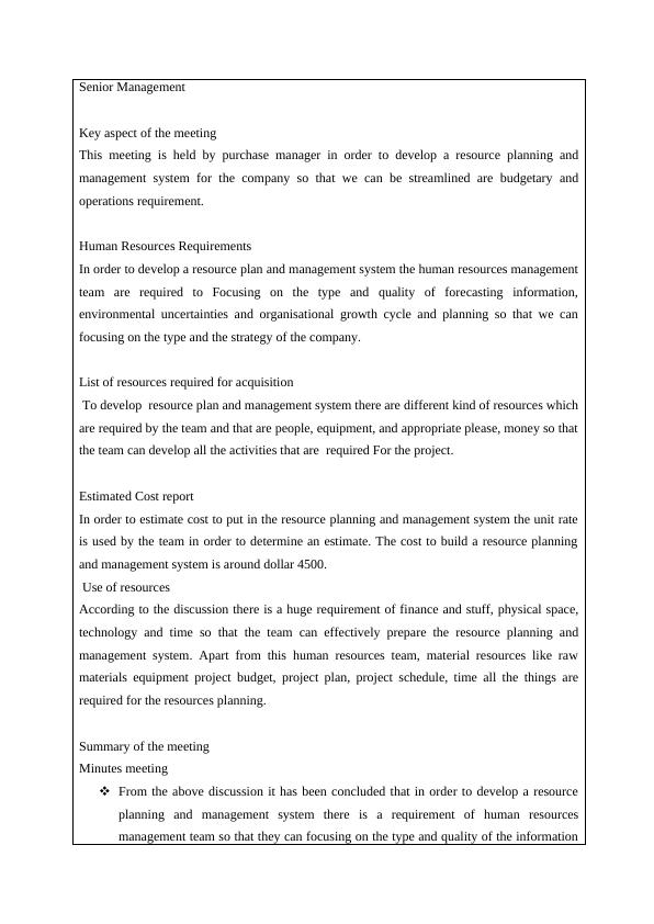 Roleplay Based Project for Resource Planning and Management | Desklib