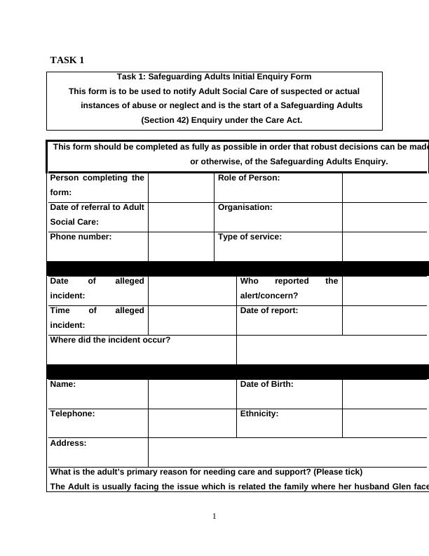 Safeguarding in Practice: Enquiry Form, Mental Capacity Act, MSP Approach