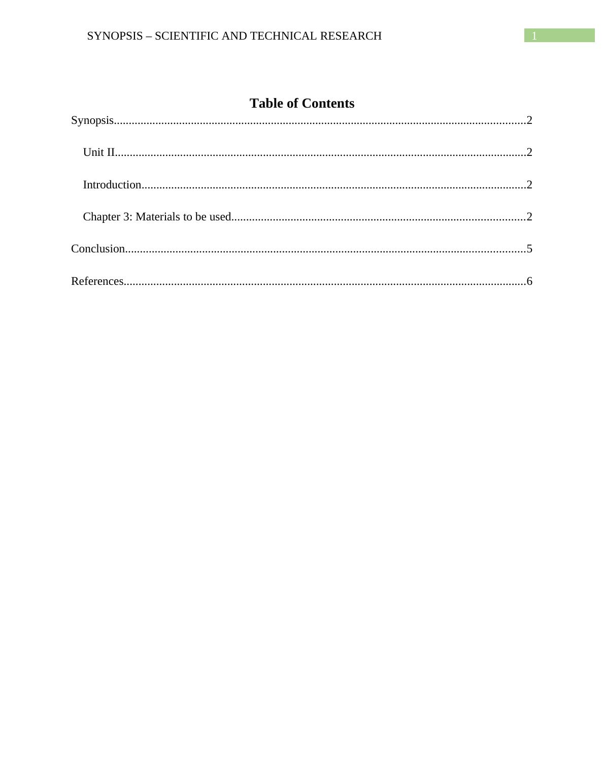 Synopsis - Scientific and Technical Research