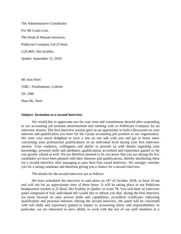 Invitation to Second Interview for Accounting Job Position at Publicom ...