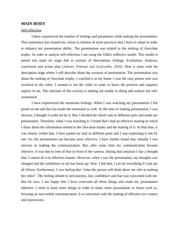 Self-Reflection on Presentation Making: Using Gibbs' Reflective Model