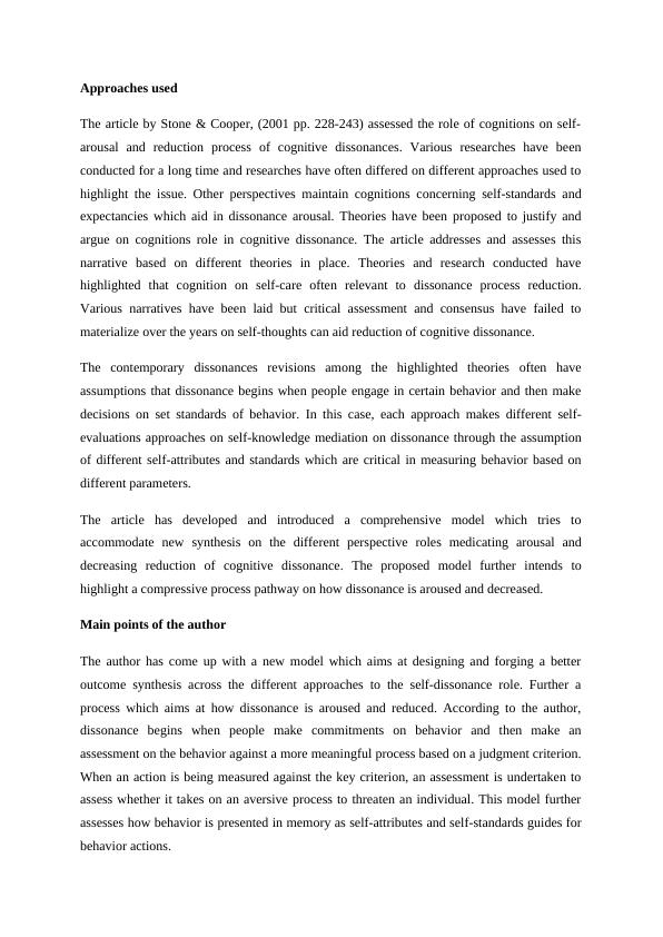 Psychology: Cognitive Dissonance Article Review and Analysis