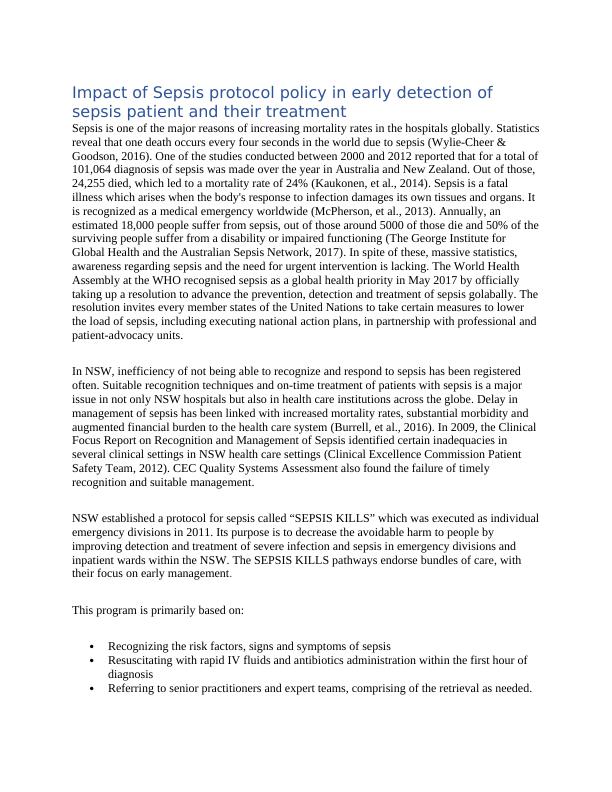 Impact of Sepsis Protocol Policy on Early Detection and Treatment