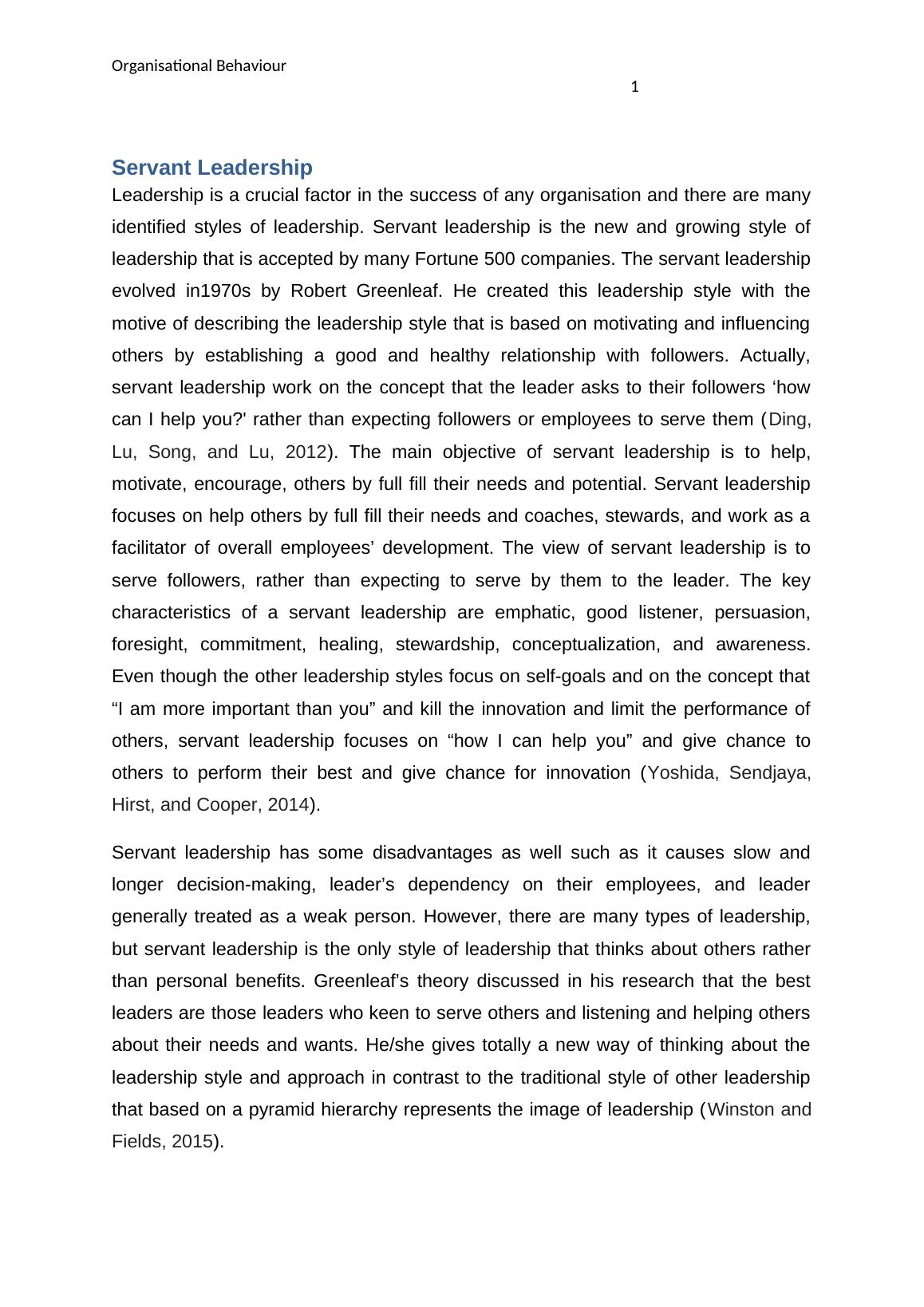 MGT200 - Evaluating Servant Leadership in Organizations