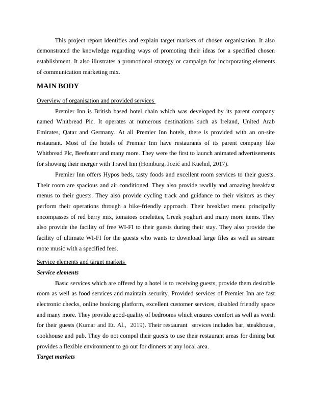 Service and Experience Marketing for Premier Inn - Desklib