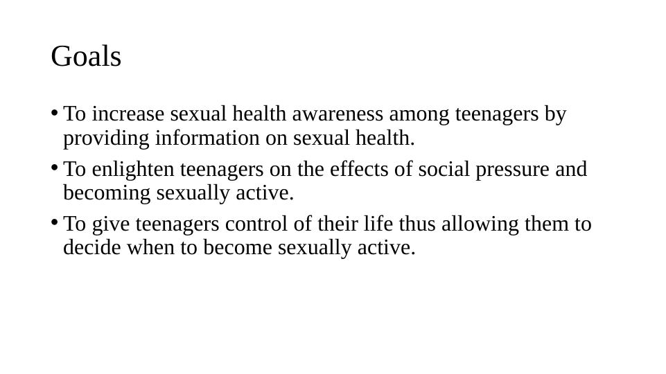 Take Control of Your Sexual Health: A Promotion for Teenagers