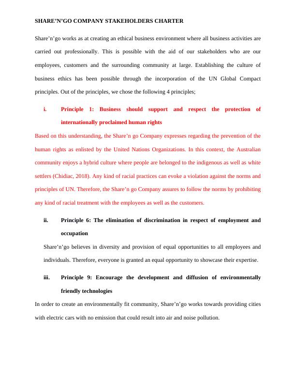 Share'n'go Company Stakeholders Charter - Ethical Business Environment