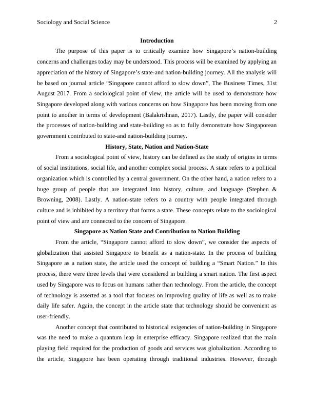 Singapore's Nation-Building: A Sociological Perspective