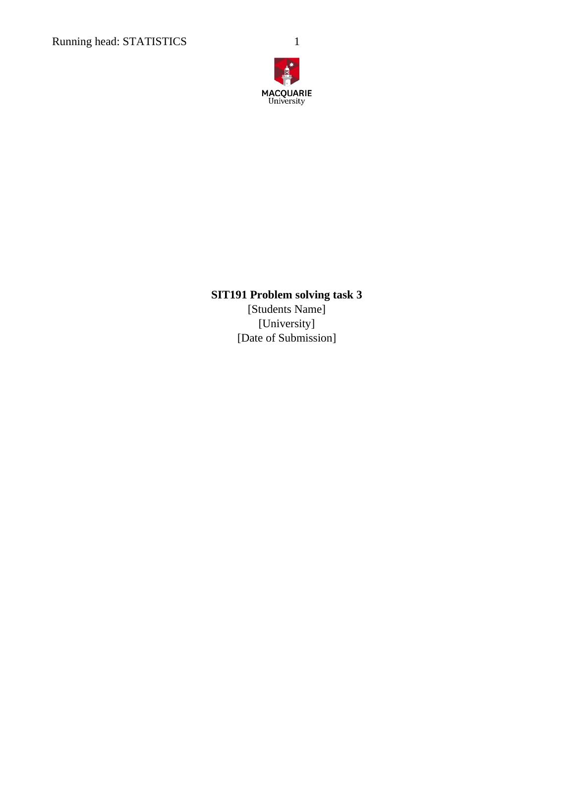 Sit191 Problem Solving Task 3 Statistics