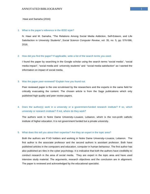 Annotated Bibliography: Social Media Research and Analysis