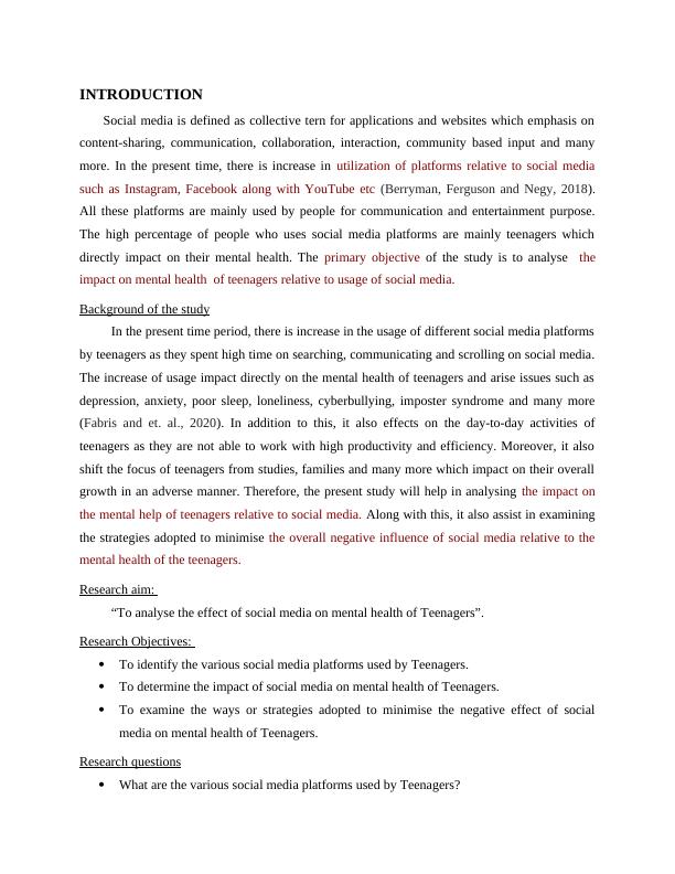 Impact of Social Media on Mental Health of Teenagers - Desklib