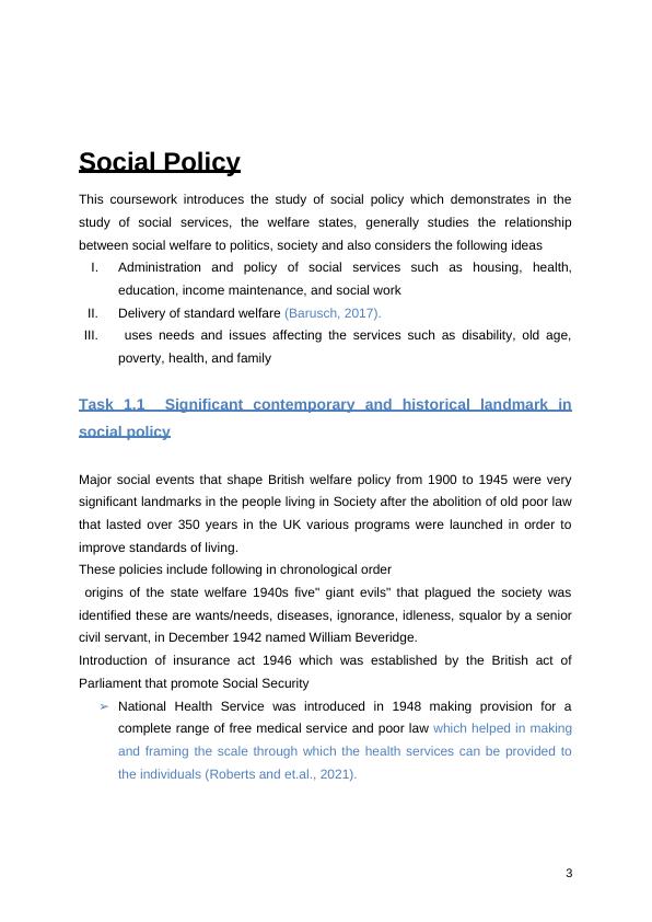 Social Policy: Significant Landmarks and Ideological Changes