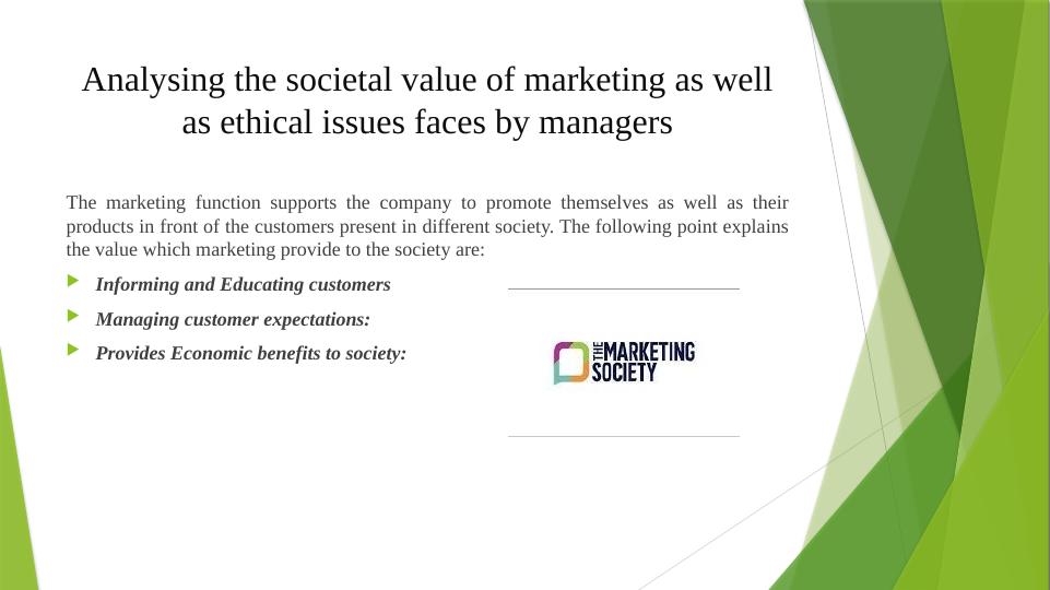 Societal Value of Marketing and Ethical Issues Faced by Managers - Desklib