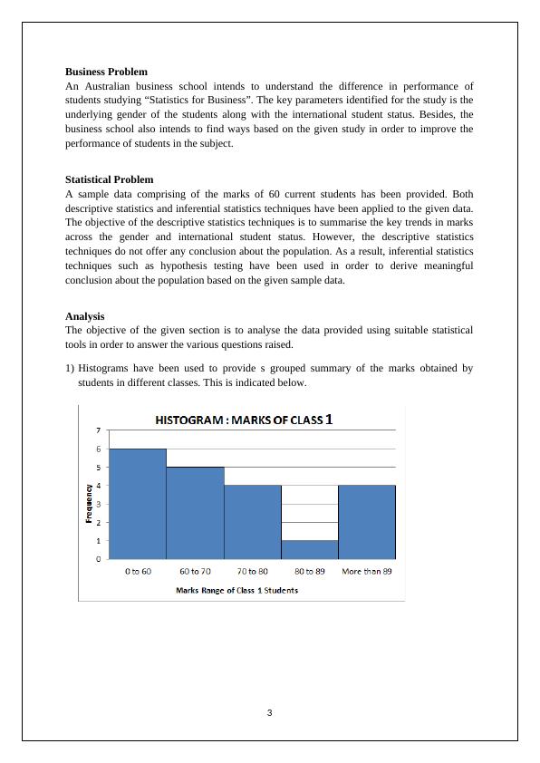 Performance Analysis of Students in Statistics for Business