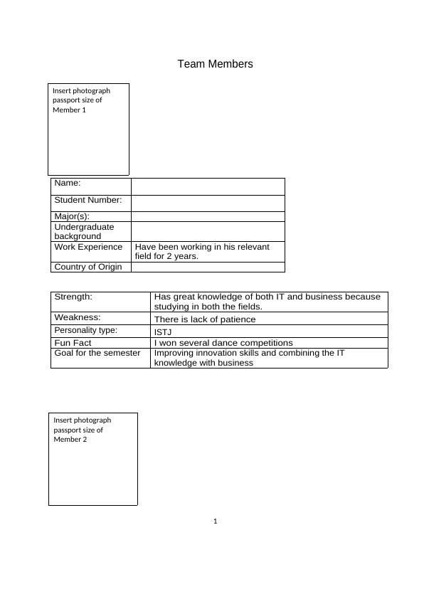 Team Members and Roles for SU Project