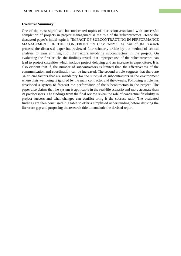 PPMP20015: Review of Subcontractors in Project Management