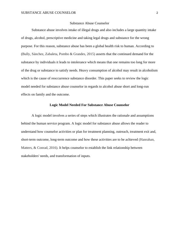 Substance Abuse Counselor: Applying the Logic Model