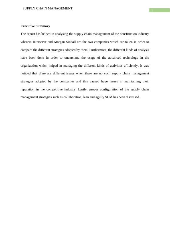 Supply Chain Management Report: Interserve & Morgan Sindall