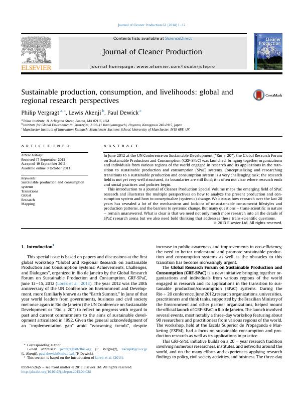Sustainable Production and Consumption: Global and Regional Research ...