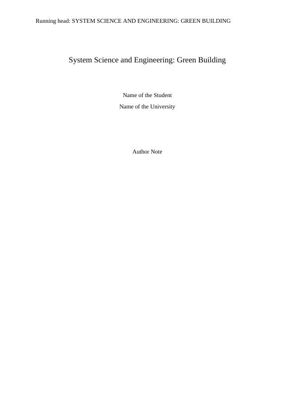 System Science and Engineering: Green Building | Desklib