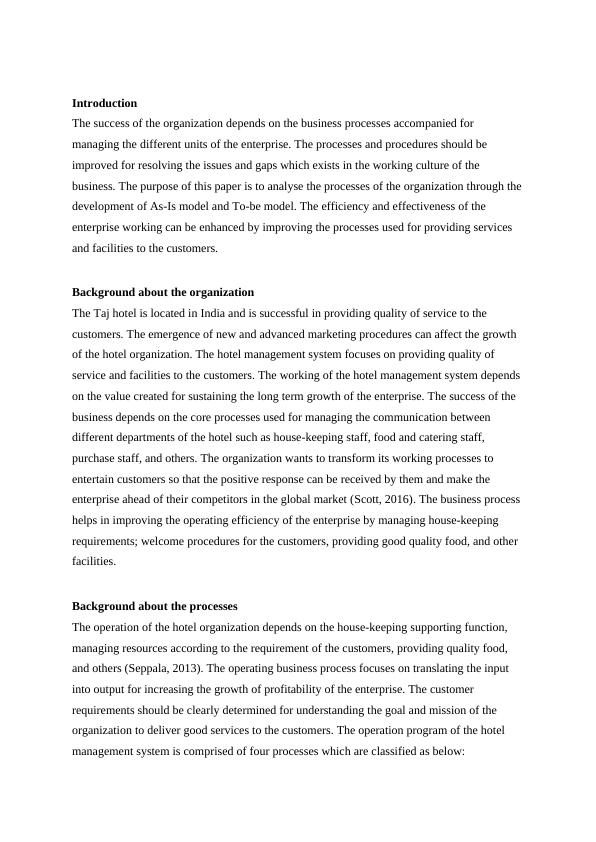 Improving Processes for Taj Hotel: Business Analysis and System