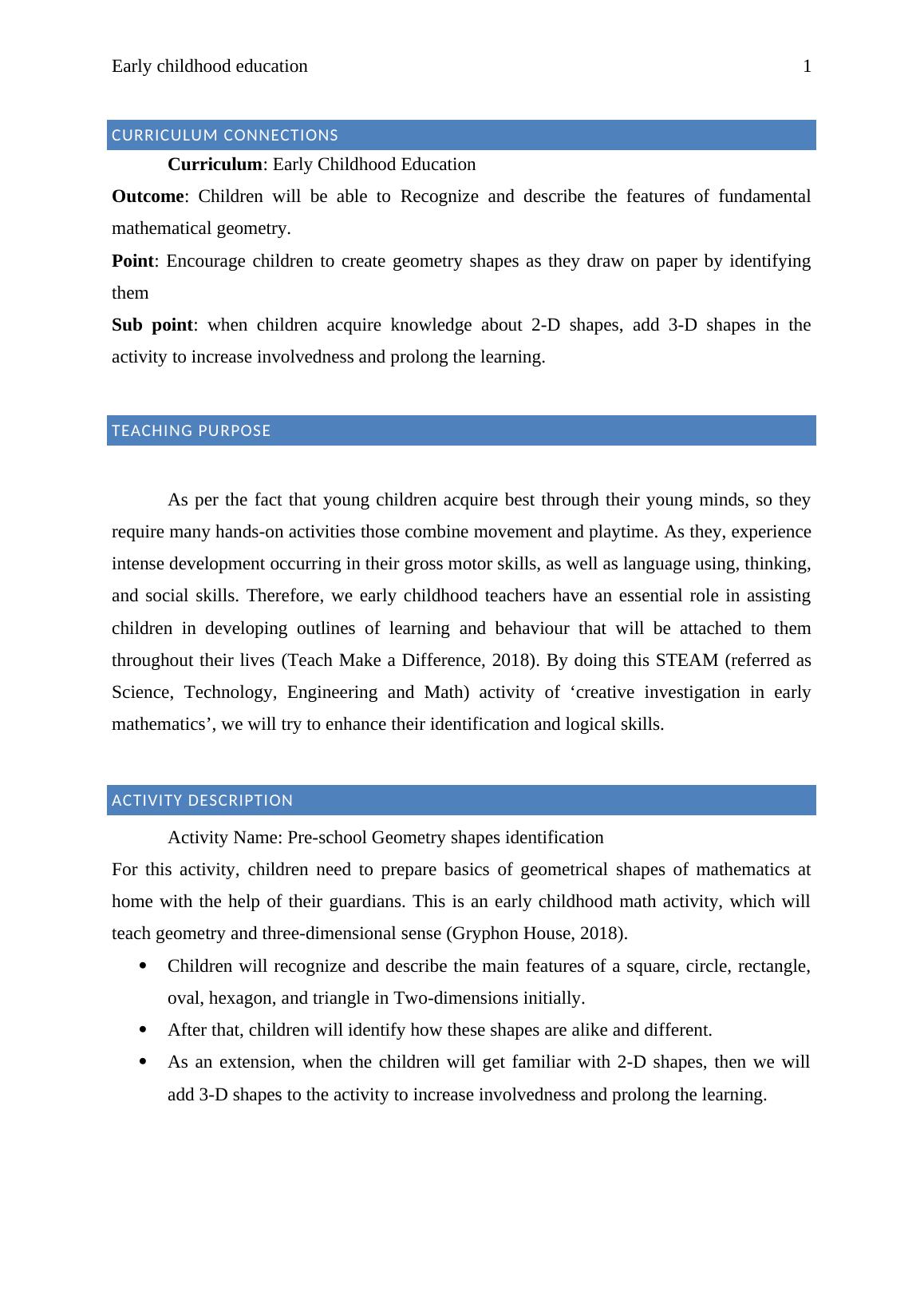 Teaching Activities for Geometry Shapes Identification in Early ...
