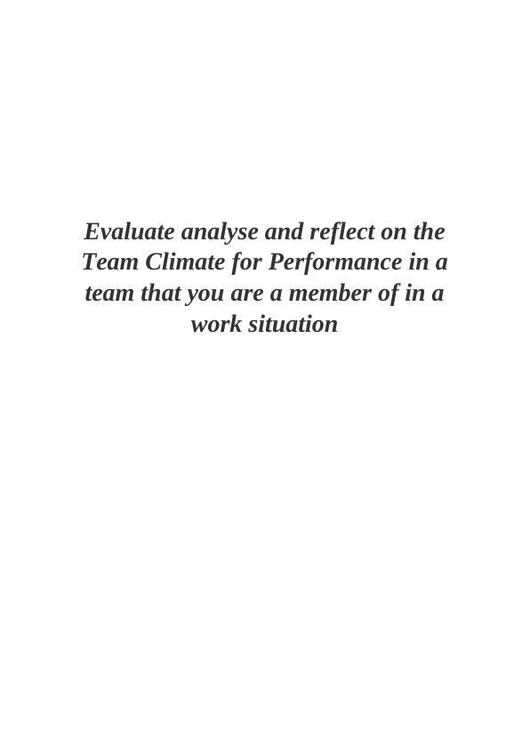 Team Climate for Performance in a Work Situation: Analysis and Reflection