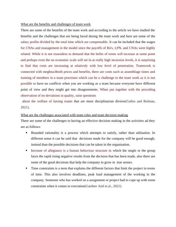 Benefits and Challenges of Team Work and Decision Making in Leadership