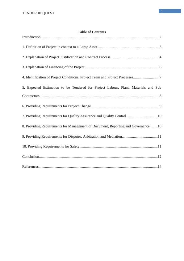 Project Tender: Justification, Finance & Requirements