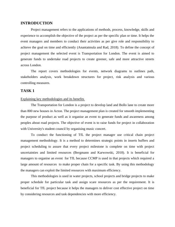 TfL Project Management Plan for Staging G&S Operetta