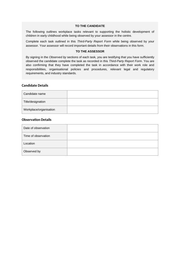 Third-Party Report Form for Observing Candidates | Desklib