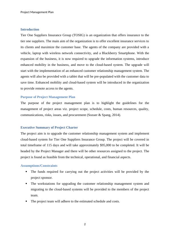 Project Management Plan for TOSIG | Desklib