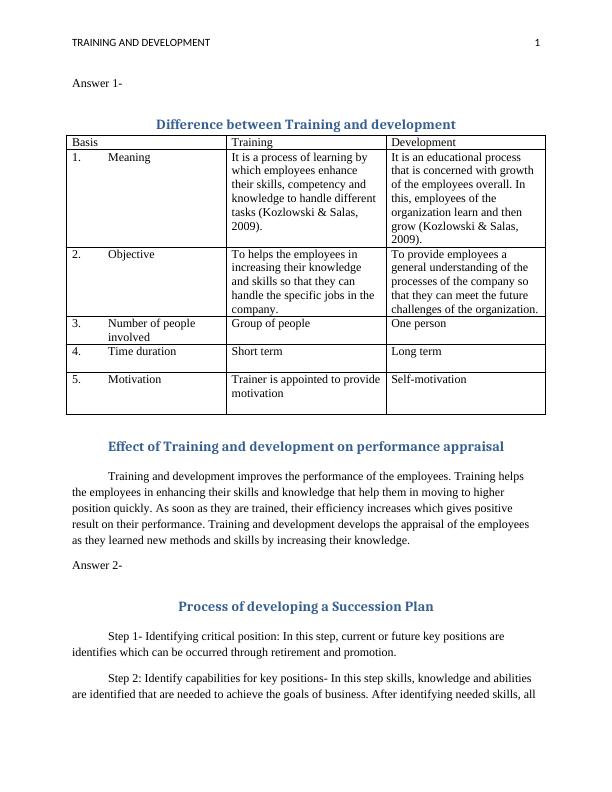 Difference between Training and Development, Succession Planning ...