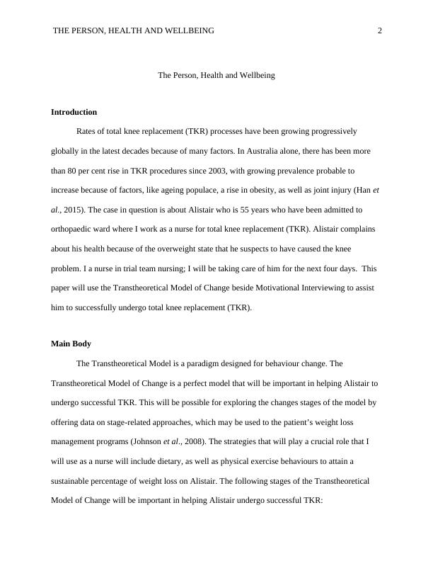 Transtheoretical Model Application in TKR - Case Analysis