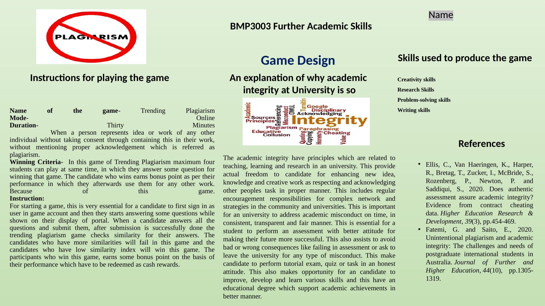 Trending Plagiarism Game Design for Academic Integrity