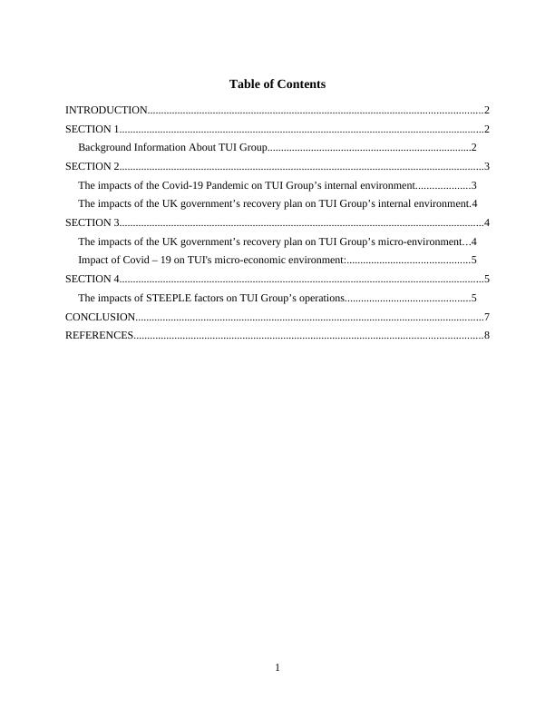 Business Environment Analysis for TUI Group Operations