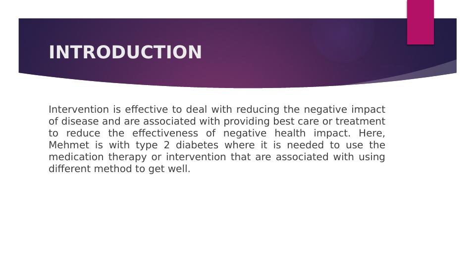 Intervention for Type 2 Diabetes: Medication Therapy and Exercise Plan