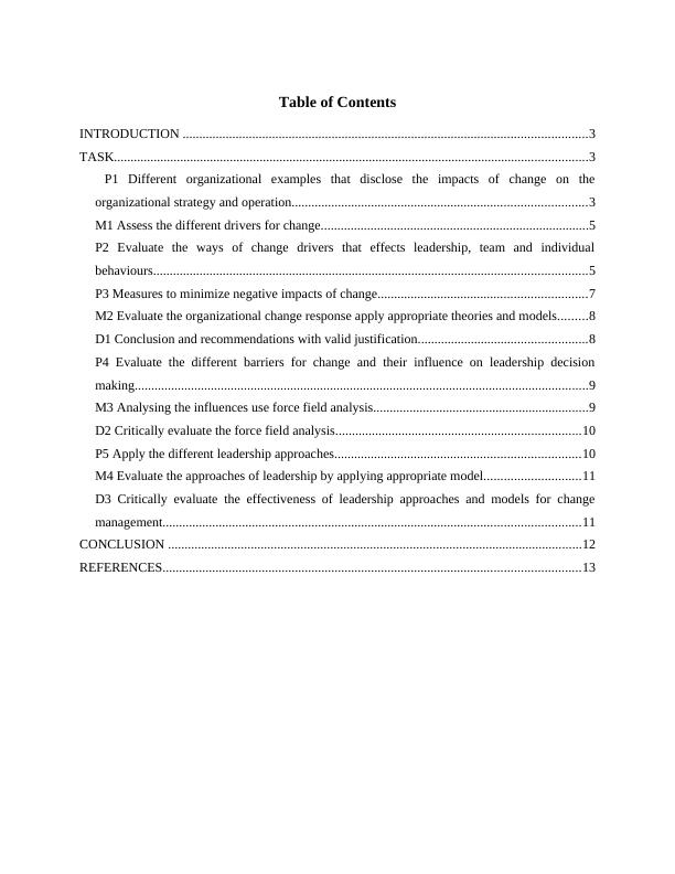 Understanding and Leading Change in Organizational Strategy and Operation - Desklib