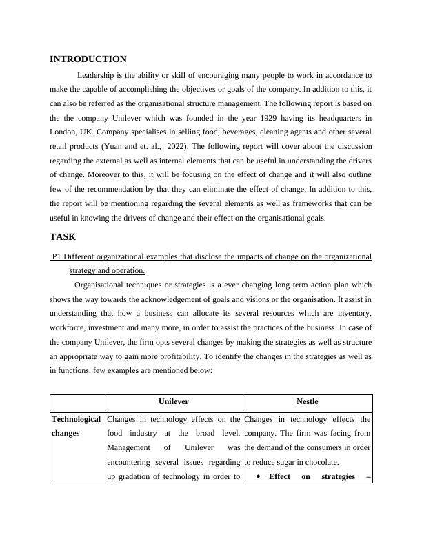 Understanding and Leading Change in Organizational Strategy and Operation - Desklib