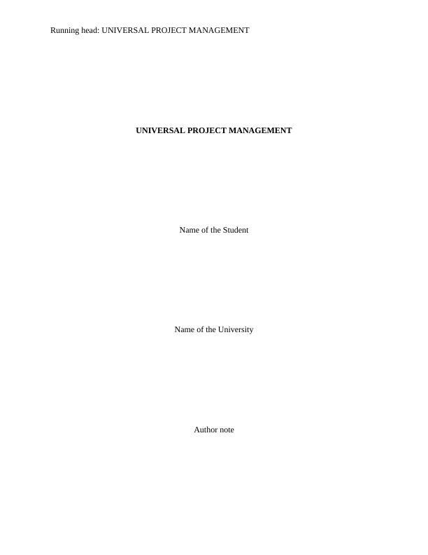 Universal Project Management - Desklib