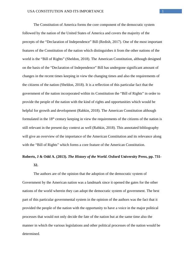 HIS 3410 Research: Assessing the US Constitution's Impact