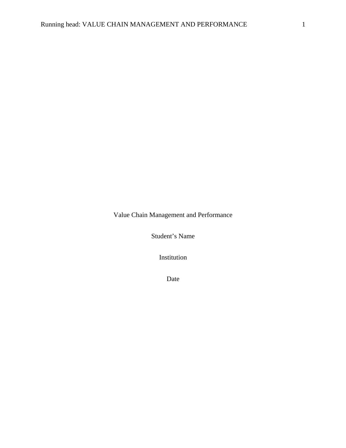 Value Chain Management and Performance