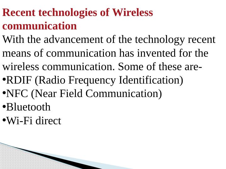 Recent Technologies of Wireless Communication - Desklib