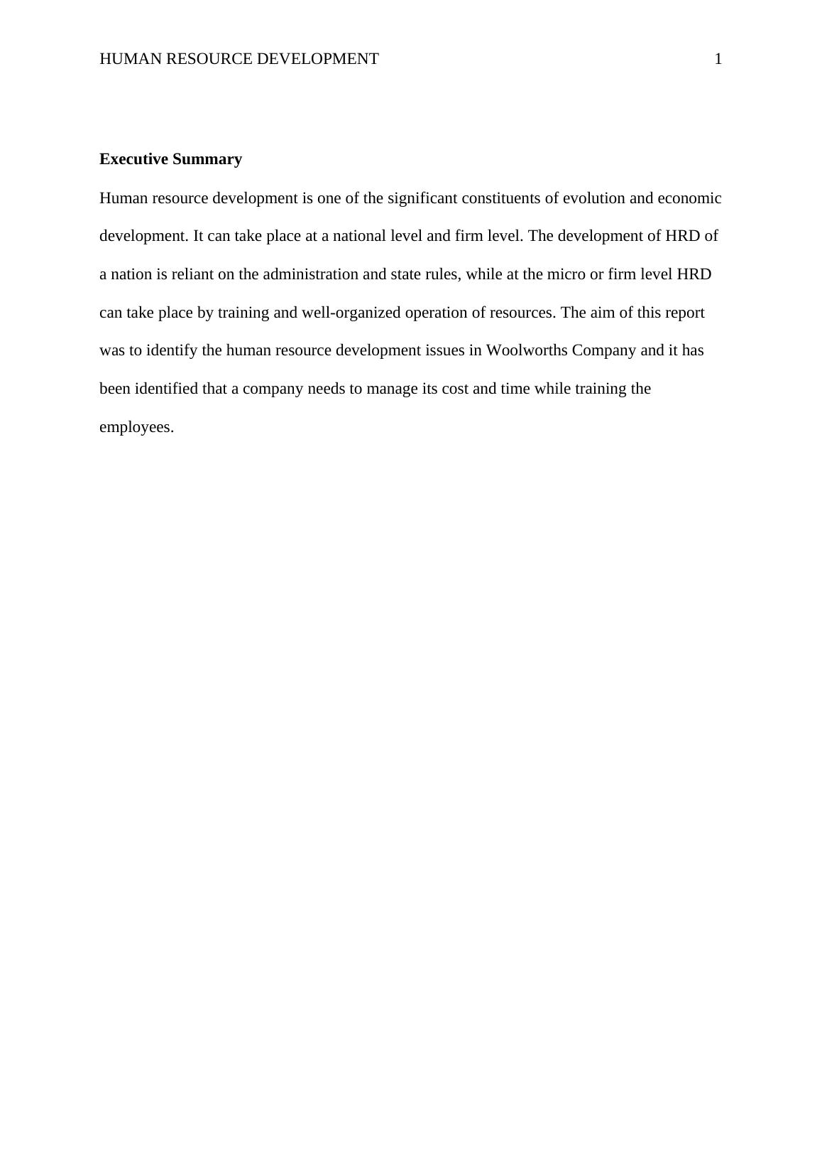 MGT3HRD Report: Human Resource Development at Woolworths Ltd