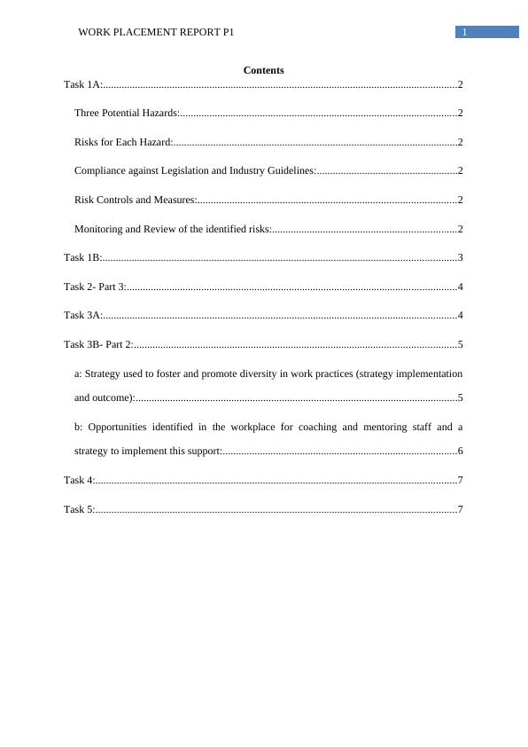 Work Placement Report: Workplace Assessment Portfolio