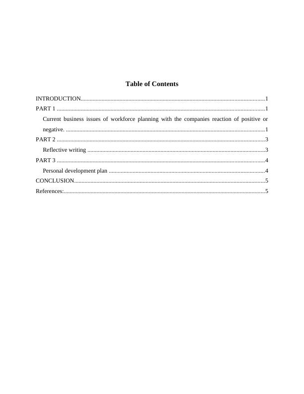 Workforce Planning: Reflective Report and Development