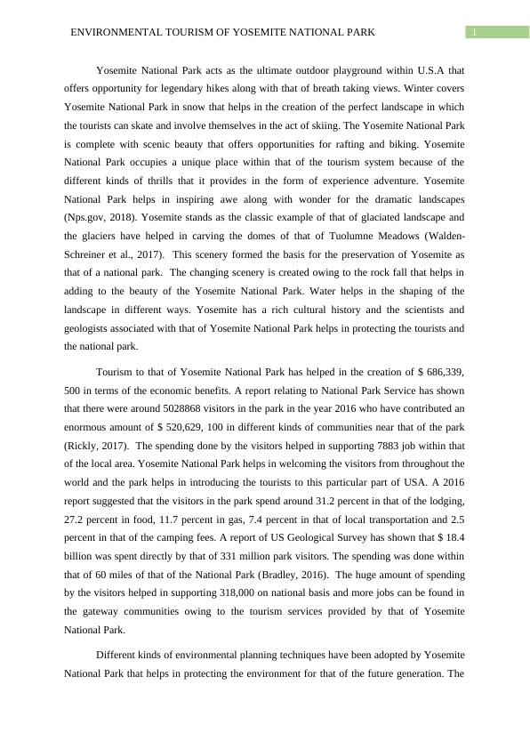 Environmental Tourism Case Study: Yosemite National Park