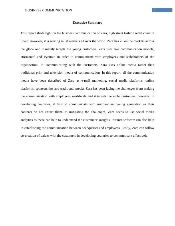 Business Communication Analysis of Zara's Strategies